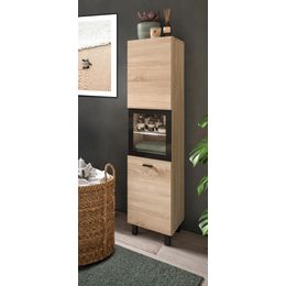 Hochschrank Welltime "Tampa, H&ouml;he 125cm, h&auml;ngend oder stehend montierbar", braun (eiche sonoma nachbildung, glas), B:30cm H:125cm T:29cm, FSC-zertifizierter Holzwerkstoff, Schr&auml;nke, Hochschrank, Badschrank, Bad-H&auml;ngeschrank, Badezimmer, Bad-M&ouml;bel