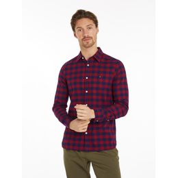 Langarmhemd Tommy Hilfiger "BRUSHED GINGHAM Slim Fit SHIRT", Herren, Gr. 3XL, N-Gr, rot (rouge, carbon navy), Web, Obermaterial: 100% Baumwolle, slim fit, 1-Knopf-Manschette, Hemden Langarmhemd, modisch kariert