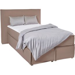 Boxspringbett "Yuma", grau (taupe), B:133cm L:213cm, 100% Polyester, LeGer Home by Lena Gercke, Komplettbetten, Boxspringbett, incl. Topper, in 4 Breiten, 3 Matratzenarten und je 2 H&auml;rtegraden