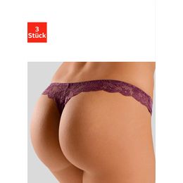 String Petite Fleur, Damen, Gr. 32/34, 3 Stk., rot (beere, creme, schwarz), Spitze, Obermaterial: 86% Polyester, 14% Elasthan, Unterhosen String, hinten komplett aus zarter Jacquardspitze, Topseller