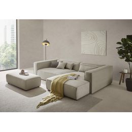Ecksofa "PIARA XXL, L-Form, Schlaffunktion, Cord, Leinenoptik o. Strukturstoff", greige, B:288cm H:66cm T:198cm, 100% Polyester, LeGer Home by Lena Gercke, Sofas, Ecksofa, Hocker stellbar zum Schlafsofa (Krokodilverbinder), tiefe Sitzfl&auml;che