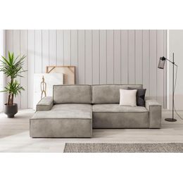 Ecksofa Home Affaire "SHERWOOD L-Form, 267 cm - OTTO. Verl&auml;ssliche Qualit&auml;t.", grau (hellgrau), B:267cm H:85cm T:167cm, 100% Polyester, Sofas, Ecksofa, Schlaffunktion mit Bettkasten (210x136 cm), Cord, Vintage, Samtvelours