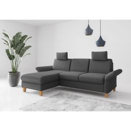 Ecksofa Home Affaire "Rochelle, L-Form", grau (dunkelgrau), B:251cm H:90cm T:164cm, 95% Polyester 5% Polyamid, Sofas, Ecksofa, wahlweise mit Armteilverstellung, Bettfunktion und Bettkasten
