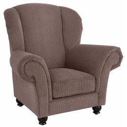 Sessel Home Affaire "King Henry, Hochlehnsessel, Ohrensessel", braun (kakao), B:117cm H:111cm T:92cm, Luxus-Microfaser (100% Polyester);Samtcord &raquo;Ribbon&laquo; (88% Polyester 12% Polyacryl), Sessel, Sessel, mit legerer Polsterung, Federkern und losen Zierkissen