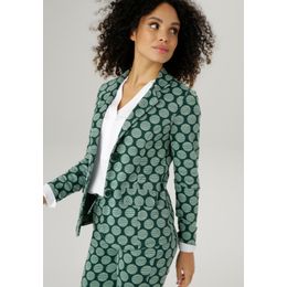 Jerseyblazer Aniston SELECTED, Damen, Gr. 36, gr&uuml;n (dunkelgr&uuml;n, mint), Jersey, Obermaterial: 60% Polyester, 30% Viskose, 10% Elasthan, gepunktet, gestreift, figurbetont h&uuml;ftlang, Blazer Jerseyblazer, mit gestreiften Punkten