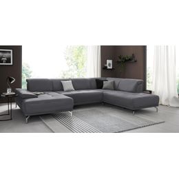 Wohnlandschaft Home Affaire "Caluna", grau, B:334cm H:81cm T:235cm, Flachgewebe Mura: (100% Polyester);Luxus-Microfaser Vintageoptik (100% Polyester);Luxus-Mikrofaser (90% Polyester, 10% Polyamid), Sofas, Wohnlandschaft, Inkl.Sitztiefenverstellung, wahlweise mit Kopf- und Armteilverstellung