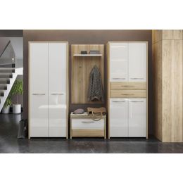 Garderoben-Set OTTO HOME "Gala", beige (beige hg, pacific walnuss decor), B:226cm H:192cm T:36cm, Holzwerkstoff, MDF, Kastenm&ouml;bel-Sets, Garderoben-Set, Soft-Close Funktion, Hochglanz UV lackiert