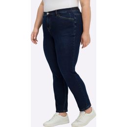 Bequeme Jeans sheego, Damen, Gr. 46, Normalgr&ouml;&szlig;en, blau (dunkelblau), 99% Baumwolle, 1% Elasthan, unifarben, lang, Jeans Bequeme Jeans