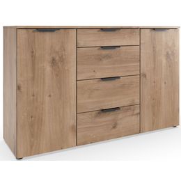 Kombikommode wimex "Level by fresh to go", braun (plankeneiche nachbildung), B:135cm H:84cm T:41cm, Holzwerkstoff, Sideboards, Kombikommode, 2-t&uuml;rig mit 4 Schubladen, soft-close Funktion, 135cm breit, 84cm hoch