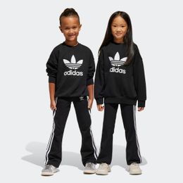 Trainingsanzug adidas originals "LOOSE CREW FLARED KIDS LEGGINGS SET", Damen, Gr. 122, schwarz, Obermaterial: 70% Baumwolle, 30% Polyester, Sportanz&uuml;ge Trainingsanzug
