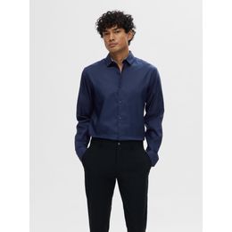 Langarmhemd Selected "SLHSLIMZARK LS SHIRT", Herren, Gr. M, N-Gr, blau (schwarz sapphire), Web, Obermaterial: 100% Baumwolle, unifarben, slim fit, Hemden Langarmhemd