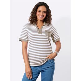 Poloshirt Casual Looks "Poloshirt", Damen, Gr. 38, sesam, wei&szlig;, geringelt, 100% Baumwolle, gemustert, gestreift, Shirts Poloshirt