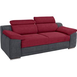 Sit & More 3-Sitzer SIT & MORE "Xenia", rot (dunkelgrau, bordeaux), B:200cm H:94cm T:96cm, Struktur (100% Polyester);Kunstleder SOFTLUX;Flachgewebe (100% Polyester), Sofas, 3-Sitzer