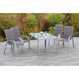 Garten-Essgruppe Merxx "Amalfi di lusso", grau (grau, grau), B:56,5cm H:104cm T:77cm, Aluminium, Polyester, Sitzm&ouml;bel-Sets, Garten-Essgruppe, Alu/Textil