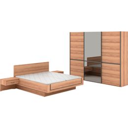 Schlafzimmer-Set Musterring "Sorrent, Kleiderschrank, Bett & Nachtkommoden, teilmassiv Eiche", braun, Schrank 300cm Breit / 236cm Hoch + ohne Matratze, B/H: 180cm x 200cm, Schrank 300cm Breit / 236cm Hoch, Glas, Hartfaserplatte, Holz teilmassiv, Holzwerkstoff, Massivholz, Schlafzimmerm&ouml;bel-Sets, Schlafzimmer-Set, mit Schwebet&uuml;renschrank, Bett schwebende Optik, Breite Schrank 250cm
