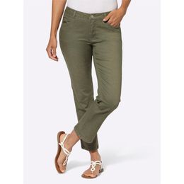 5-Pocket-Jeans Casual Looks, Damen, Gr. 46, Normalgr&ouml;&szlig;en, gr&uuml;n (khaki), 72% Baumwolle, 25% Polyester, 3% Elasthan, unifarben, 7/8-L&auml;nge, Jeans 5-Pocket-Jeans