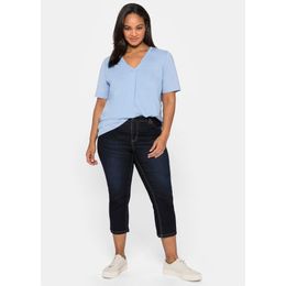 7/8-Jeans sheego, Damen, Gr. 42, Normalgr&ouml;&szlig;en, blau (blau schwarz denim), 81% Baumwolle, 17% Polyester, 2% Elasthan, unifarben, 7/8-L&auml;nge, Jeans 7/8-Jeans