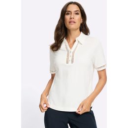 Poloshirt Inspirationen "Poloshirt", Damen, Gr. 40, ecru, 100% Baumwolle, unifarben, V-Ausschnitt, Shirts Poloshirt