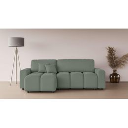 Ecksofa Home Affaire "FELICI, Schlafsofa 233cm, L-Form mit Recamiere beidseitig montierbar", gr&uuml;n, B:233cm H:88cm T:142cm, 100% Polyester, Sofas, Ecksofa, Designsofa mit Bettfunktion und Bettkasten, Ma&szlig;e B/T/H: 233/142/88 cm