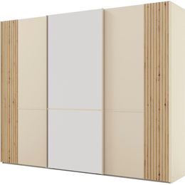 Schwebet&uuml;renschrank Musterring "Isabelle", beige (champagner, dekor), B:295,2cm H:236cm T:67cm, Hartfaserplatte, Holzwerkstoff, Kristallglas, Schr&auml;nke, Schwebet&uuml;renschrank, T&uuml;ren mit Lamellenoptik, mittige Spiegelt&uuml;r, verschiedene Gr&ouml;&szlig;en