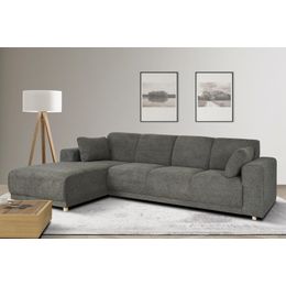 Ecksofa Home Affaire "LEMPS wahlweise Recamiere links oder rechts L-Form", grau (mittelgrau), B:297cm H:85cm T:162cm, 100% Polyester, Sofas, Ecksofa, incl. Zierkissen, Stellma&szlig;e 297x162 cm