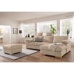Ecksofa Home Affaire "Ventura L-Form", beige, B:277cm H:86cm T:172cm, Luxus-Microfaser in Lederoptik (100% Polyester);Struktur (100% Polyester);Luxus-Microfaser (90% Polyester, 10% Polyamid), Sofas, Ecksofa, wahlweise mit Bettfunktion und Bettfunktion/Bettkasten