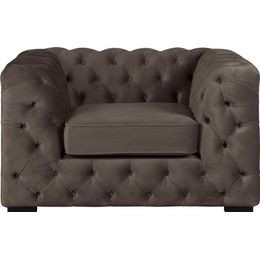 Chesterfield-Sessel Home Affaire "Kalina Sessel", braun, B:110cm H:67cm T:98cm, 100% Polyester, Sessel, Chesterfield-Sessel, mit klassischer Chesterfield-Knopfheftung, sehr hochwertige Qualit&auml;t