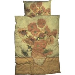 Bettw&auml;sche Goebel "Sonnenblume", gelb (sonnengelb), B/L: 155cm x 220cm, 1 Stk., 1 Stk., Satin, B/L: 80cm x 80cm, Satin, Obermaterial: 100% Baumwolle, Bettw&auml;sche, Bettw&auml;sche, mit floralem Dessin