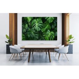 XXL-Wandbild queence "Akustikbild Monstera Bl&auml;tter Pflanze", farbe bild(er): gr&uuml;n, B:150cm H:100cm T:2,5cm, Polyester, Bilder, XXL-Wandbild, Einfache Akustikl&ouml;sung ohne Bauma&szlig;nahme, Schalld&auml;mmung, Paneele