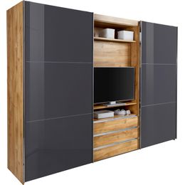 Schwebet&uuml;renschrank wimex "Magic by fresh to go", grau (plankeneichefarben, au&szlig;ent&uuml;ren grauglas), B:300cm H:236cm T:65cm, Schr&auml;nke, Schwebet&uuml;renschrank, tolles EXTRA: mit drehbarem TV-Element, Fronten aus Glas