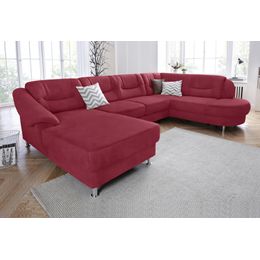 Sit & More Wohnlandschaft SIT & MORE "Salsa U-Form", rot (bordeaux), B:333cm H:86cm T:205cm, Struktur (100% Polypropylen);Bedruckte Microfaser (100% Polyester);Luxus-Microfaser ALTARA NUBUCK (100% Polyester), Sofas, Wohnlandschaft, mit Federkern, wahlweise mit Bettfunktion