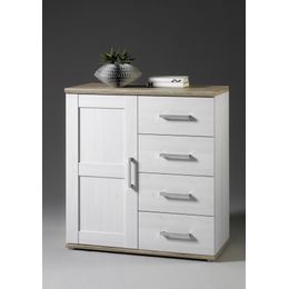 HBZ-MEBLE Kommode HBZ "Romance im Landhaustil, BxHxT 93x99x45 cm", braun (sibiu l&auml;rche), B:93cm H:99cm T:45cm, Holzwerkstoff, Sideboards, Kommode, Schrank mit 1 T&uuml;r, 4 Schubk&auml;sten und 2 Einlegeb&ouml;den