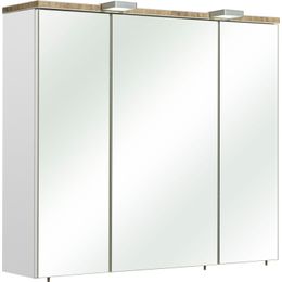 Spiegelschrank SAPHIR "Quickset 931 Badschrank, 3 Spiegelt&uuml;ren, 6 Einlegeb&ouml;den, 80 cm breit", wei&szlig; (wei&szlig; glanz), B:80cm H:70cm T:20cm, Holzwerkstoff, Schr&auml;nke, Spiegelschrank, inkl. LED-Beleuchtung, T&uuml;rd&auml;mpfer, Schalter-/Steckdosenkombination