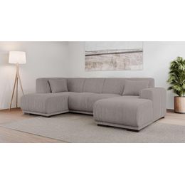 Wohnlandschaft Home Affaire "BORNHOLM U-Form mit Recamiere rechts/links, B/T/H: 300/162/85 cm", grau (taupe), B:300cm H:85cm T:162cm, 100% Polyester, Sofas, Wohnlandschaft, U-Form mit Wellenunterfederung, Recamiere rechts oder links bestellbar