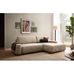 Ecksofa Home Affaire "TORGE (264cm), Schlafsofa in Cord, Samtvelours o Struktur fein, L-Form", braun (hellbraun), B:264cm H:82cm T:162cm, 100% Polyester, Sofas, Ecksofa, Schlaffunktion, Bettkasten, Liegefl&auml;che: 125/210 cm