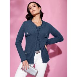 CR&Eacute;ATION L Strickjacke CREATION L, Damen, Gr. 42, blau (dunkelblau), 40% Baumwolle, 40% Viskose, 20% Modal, unifarben, Strickjacken Strickjacke