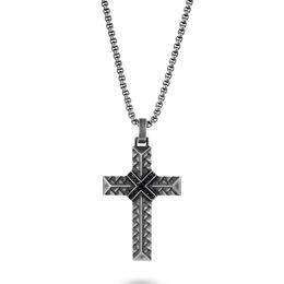 Kette mit Anh&auml;nger Firetti "Schmuck Geschenk Woven/Kreuz", schwarz (antikfarben, schwarz), Halsketten, Damen, Edelstahl, L: 55 B: 2,5mm, Kette mit Anh&auml;nger, mit Zirkonia (synth.), B:2,5mm