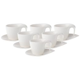 Villeroy & Boch Tasse VILLEROY & BOCH "Fr&uuml;hst&uuml;ckstassen mit Untertassen Flow 250 ml 6er Set wei&szlig;", wei&szlig;, Porzellan, Trinkgef&auml;&szlig;e, Tasse