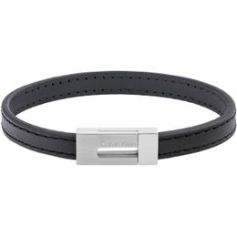 Lederarmband Calvin Klein "CK EXPOSED", grau (schwarz, edelstahlfarben), Armb&auml;nder, Herren, 19,5cm, Edelstahl Leder, Edelstahl, Leder, Lederarmband