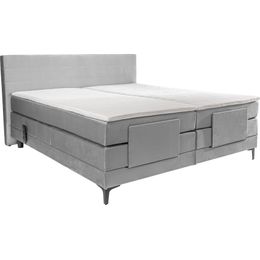 Boxspringbett Alina "Powell", grau (silbergrau dmo 29), B:172cm L:212cm, Samt DMO (100% Polyester), Komplettbetten, Boxspringbett, inkl. Motor, Matratze und Topper, in unterschiedlichen Ausf&uuml;hrungen