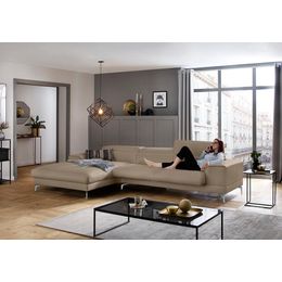 Ecksofa W.Schillig "piedroo, Designsofa mit tollem Sitzkomfort, bequem und elegant, L-Form", braun (stone z59), B:343cm H:70cm T:193cm, Longlife Xtra-Leder Z59: Glattleder mit modischer Pr&auml;gung. Hautst&auml;rke 0, 9 - 1, 1 mm, Sofas, Ecksofa, Kopfteilverstellung, wahlweise mit Sitztiefenverstellung, Breite 343cm