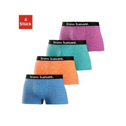 Boxer Bruno Banani "Boxershorts f&uuml;r Herren", Herren, Gr. XL, 4 Stk., bunt (blau, bedruckt, orange, bedruckt, t&uuml;rkis, bedruckt, lila, bedruckt), Jersey, Obermaterial: 95% Baumwolle, 5% Elasthan, gemustert, Unterhosen Boxer, mit Kontrast-Webbund