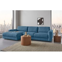 Ecksofa Home Affaire "Bloomfield, elegant, viel Platz, Mega Couch, Breite 303cm, L-Form", blau (tepestry), B:303cm H:84cm T:176cm, 100% Polyester, Sofas, Ecksofa, extra tiefe Sitzfl&auml;che, wahlweise mit Sitztiefenverstellung