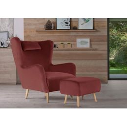 Sessel Home Affaire "Telford auch in Fellimitat, Sessel B/T/H: 77/92/106 cm", rot, B:77cm H:106cm T:92cm, Samtoptik (100% Polyester);Luxus-Microfaser Lederoptik (100% Polyester);Struktur fein (100% Polyester);Fellimitiat (100% Polyester), Sessel, Sessel, wahlweise mit und ohne Hocker, in vielen Bezugsqualit&auml;ten, Ohrensessel