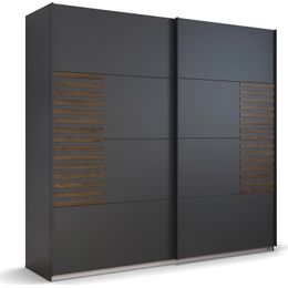 Schwebet&uuml;renschrank Rauch "Kleiderschrank Schrank Garderobe Schlafzimmerschrank BAREA", grau (graumetallic, atlantic oak dunkel), B:226cm H:210cm T:62cm, Holzwerkstoff, Schr&auml;nke, Schwebet&uuml;renschrank, Front mit Auflage in moderner Lamellen-Optik MADE IN GERMANY