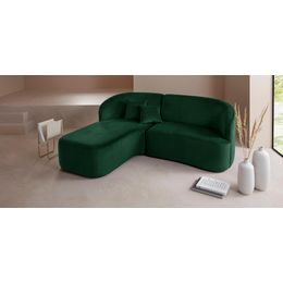Ecksofa "Dilara L-Form", gr&uuml;n (dunkelgr&uuml;n), B:200cm H:87cm T:165cm, Struktur fein 100% Polyester);Samtoptik (100% Polyester);Boucl&eacute; (100% Polyester), LeGer Home by Lena Gercke, Sofas, Ecksofa, gerundete R&uuml;ckenlehne und Front, in 3 Bezugsqualit&auml;ten