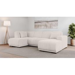Wohnlandschaft Home Affaire "BORNHOLM U-Form mit Recamiere rechts/links, B/T/H: 300/162/85 cm", beige (creme), B:300cm H:85cm T:162cm, 100% Polyester, Sofas, Wohnlandschaft, U-Form mit Wellenunterfederung, Recamiere rechts oder links bestellbar