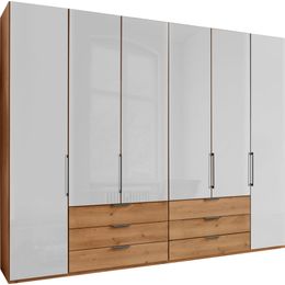 Faltt&uuml;renschrank Wiemann "Monaco", braun (bianco, eiche, nachbildung, glas wei&szlig;), B:295,3cm H:236cm T:58cm, Floatglas, Holzwerkstoff, Schr&auml;nke, Faltt&uuml;renschrank, Teil-Glasfront sowie hochwertige Beschl&auml;ge inkl. Schubladend&auml;mpfung