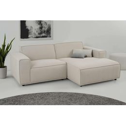 Ecksofa Home Affaire "Avelin, 228 cm, L-Form, Chenille, Struktur-Boucle", beige (sand), B:228cm H:75cm T:156cm, 100% Polyester, Sofas, Ecksofa, mit Wellenunterfederung, Kedernaht, bodentief, Skandi-Design