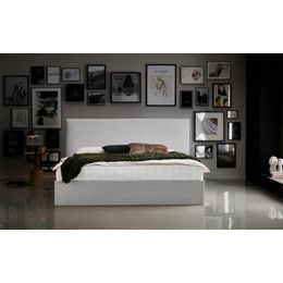 Bettgestell "Melody", grau (hellgrau), B:182cm H:107cm L:213cm, Bettgestell und seitliche Einfassung der Matratzen: Cord, ATLANTIC HOME COLLECTION, Betten, Bettgestell, mit Bettkasten und Lattenrost